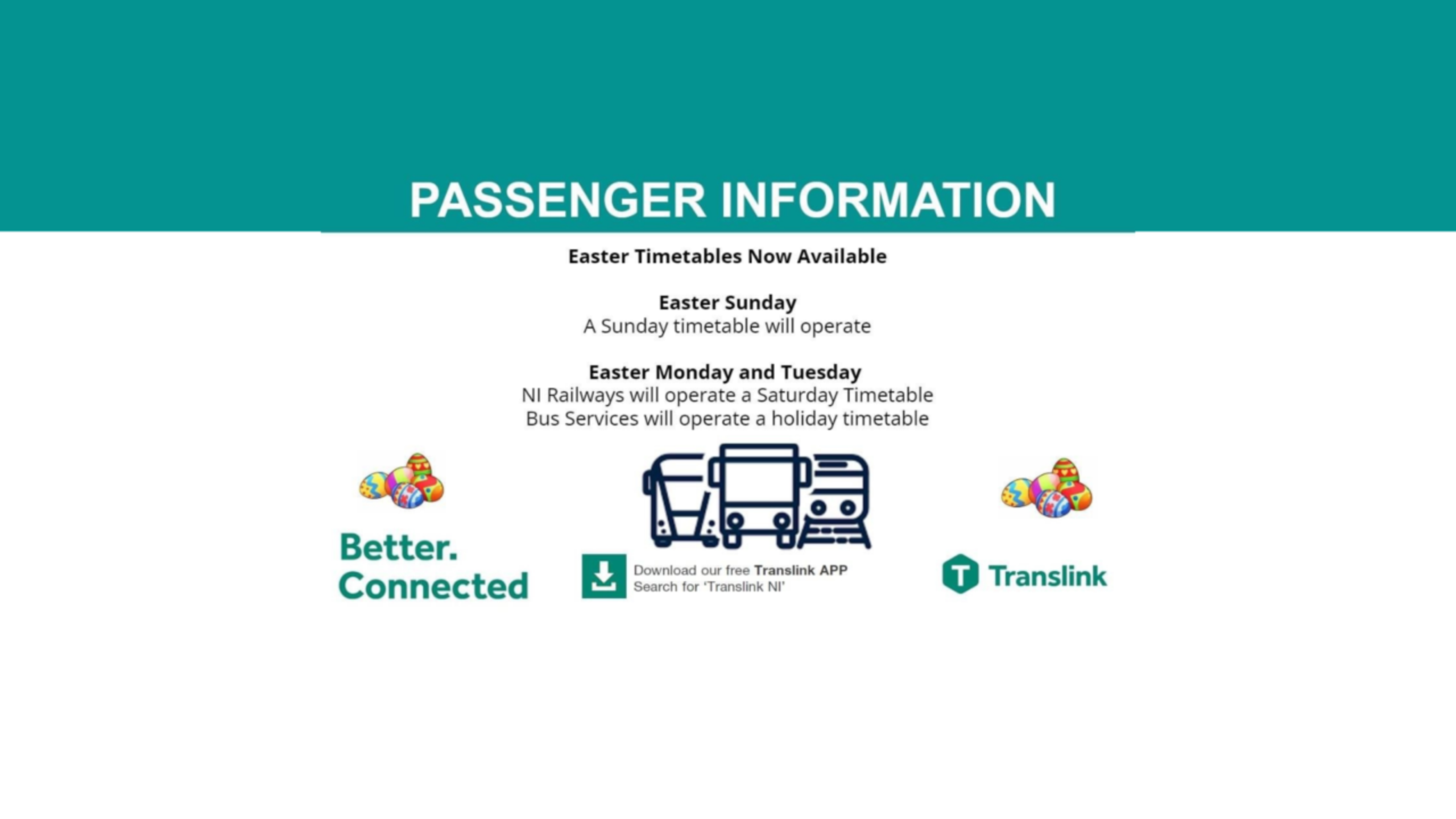 Translink Easter Timetable - Belfast One